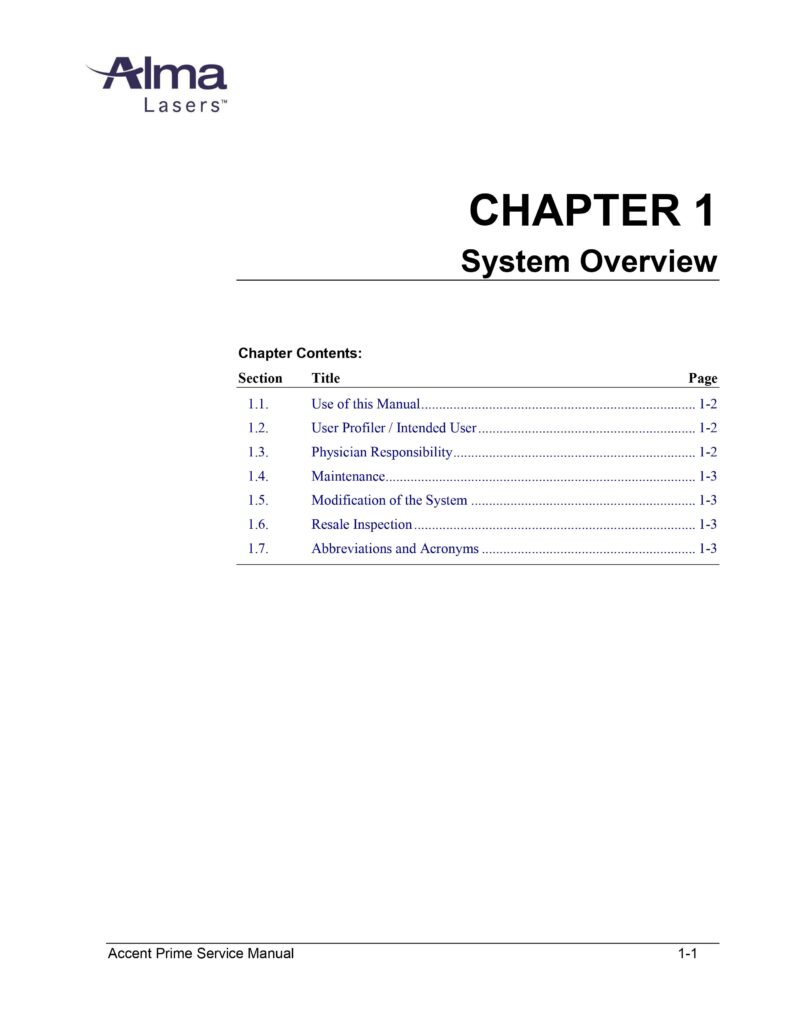Alma Accent Prime Service Manual - PDF Download - Rock Bottom Lasers